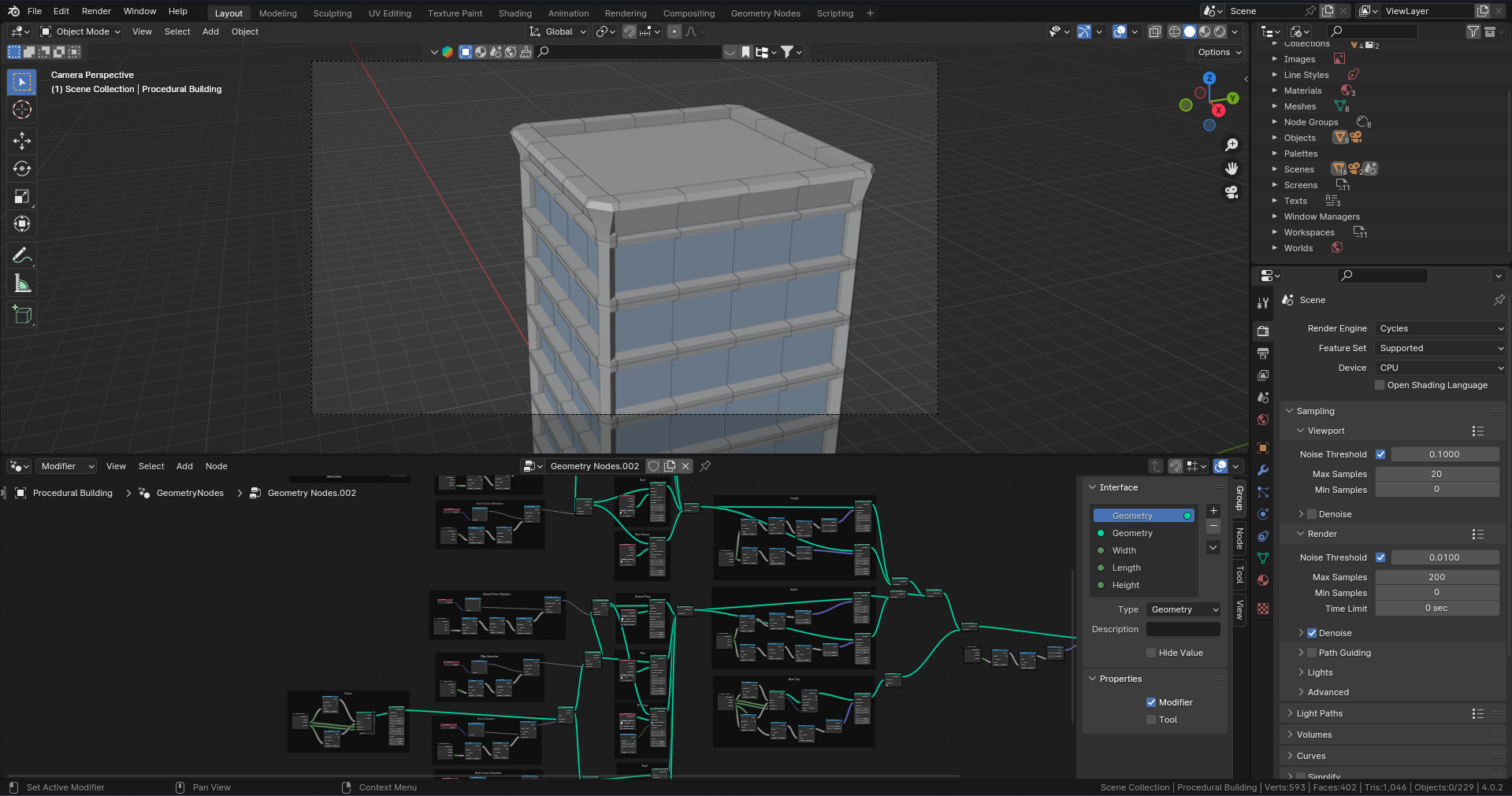 Procedural Building skyscraper V1 - Geometry Nodes Blender