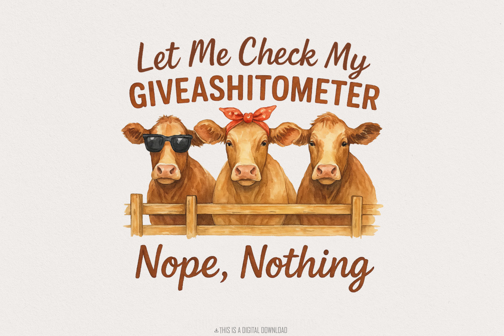 Funny Cow Giveashitometer PNG, Digital Download Clipart, POD ...