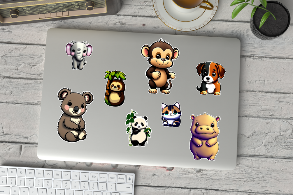 Digital Stickers | Cute Animal Themed | 8 Colorful Stickers | PNG Format