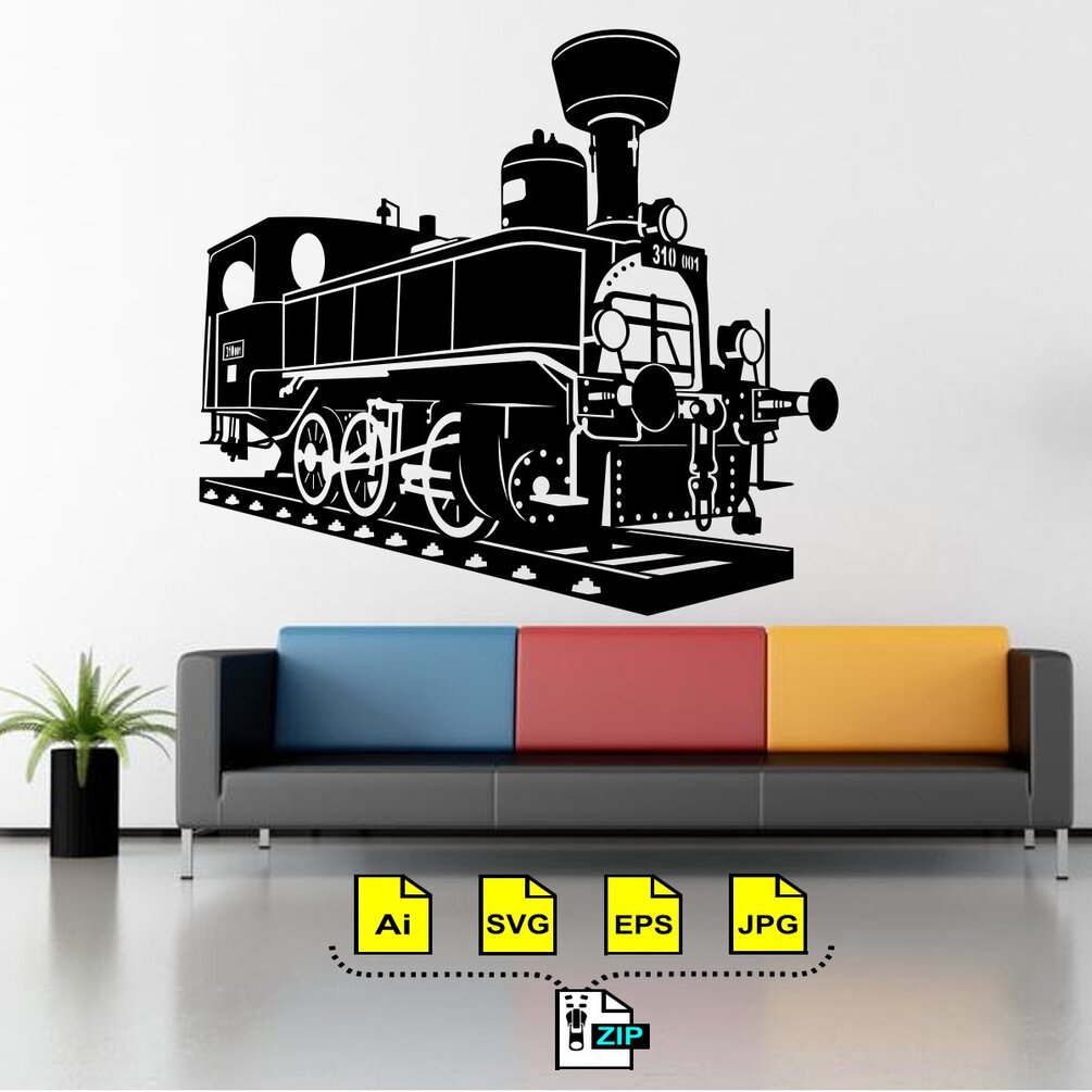 Steam Locomotive Vector– Digital SVG | AI | EPS for Wall Art & Print
