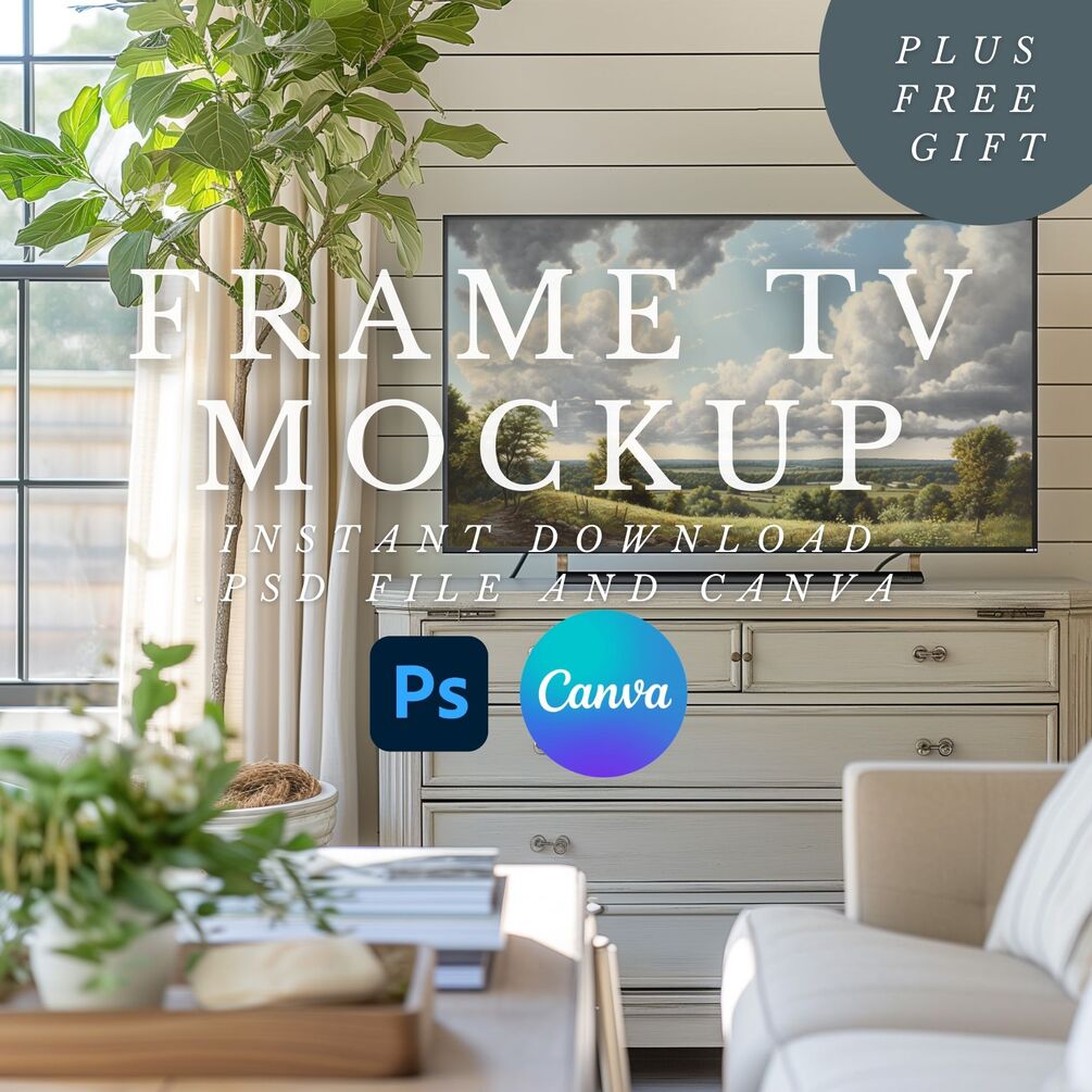 Modern Farmhouse TV frame mockup, canva mockup, psd mockup, photoshop ...
