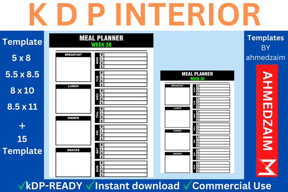 MEAL PLANNER WEEK 30 DAILY PLAN AND MONTHLY PLAN KDP InteriorTemplate ...