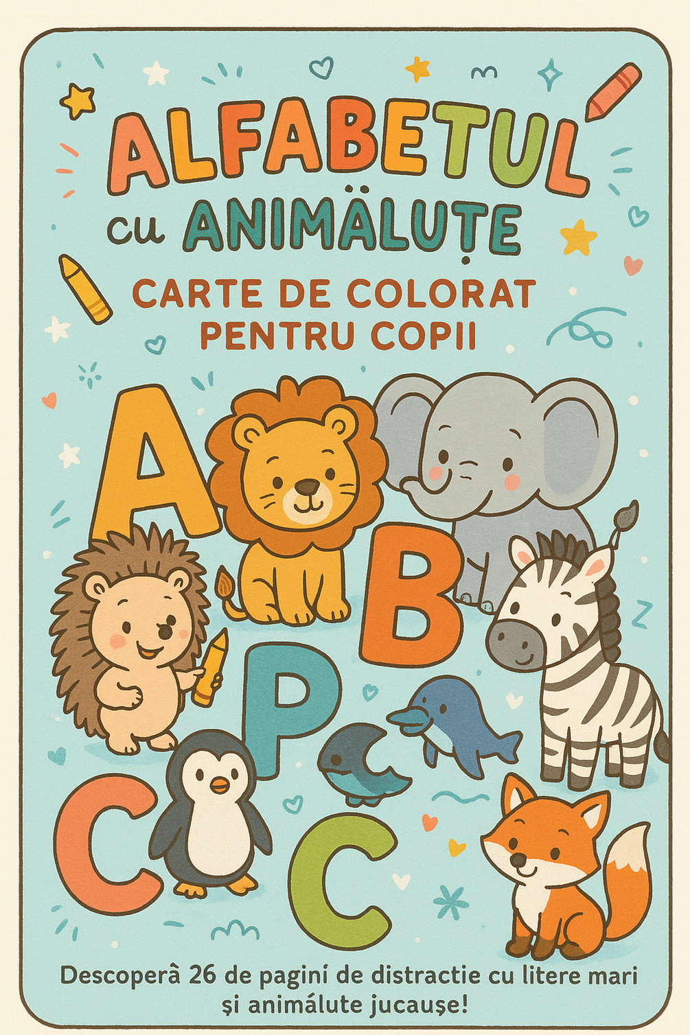 Carte de colorat pentru copii cu animalute-alfabetul