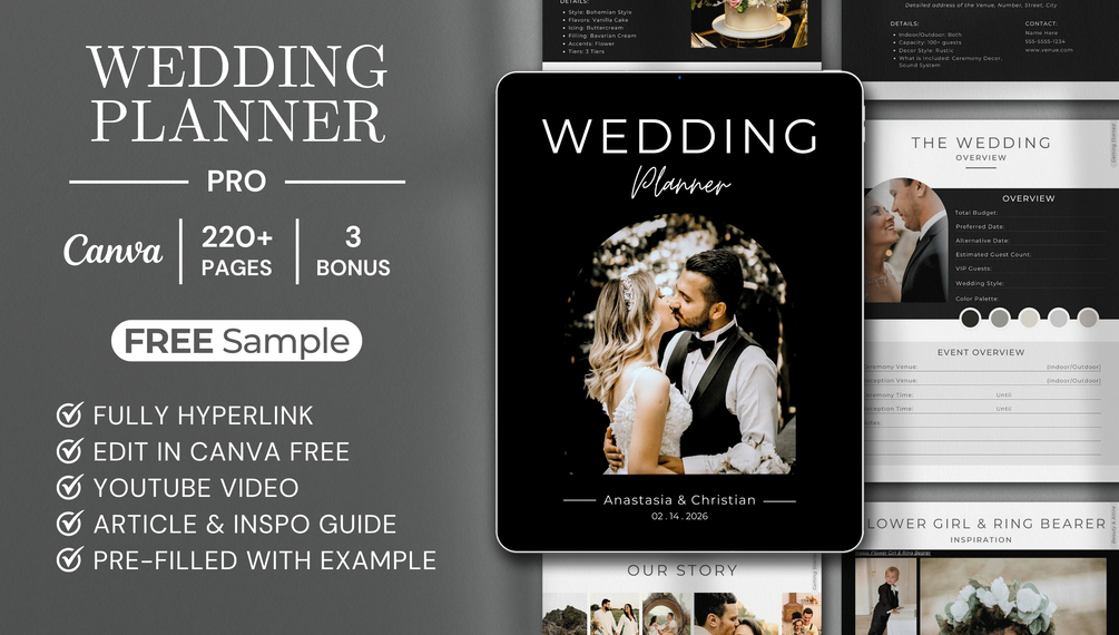 Wedding Planner Pro Black Canva Template