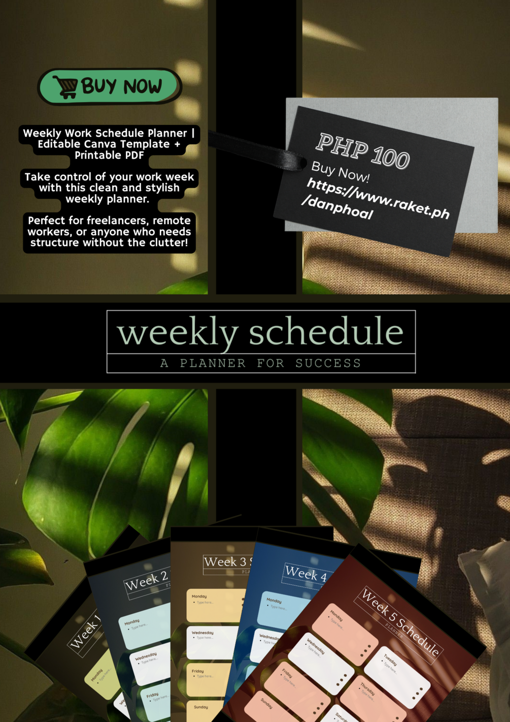 Weekly Work Schedule Planner (5-Week Set) — Canva Editable