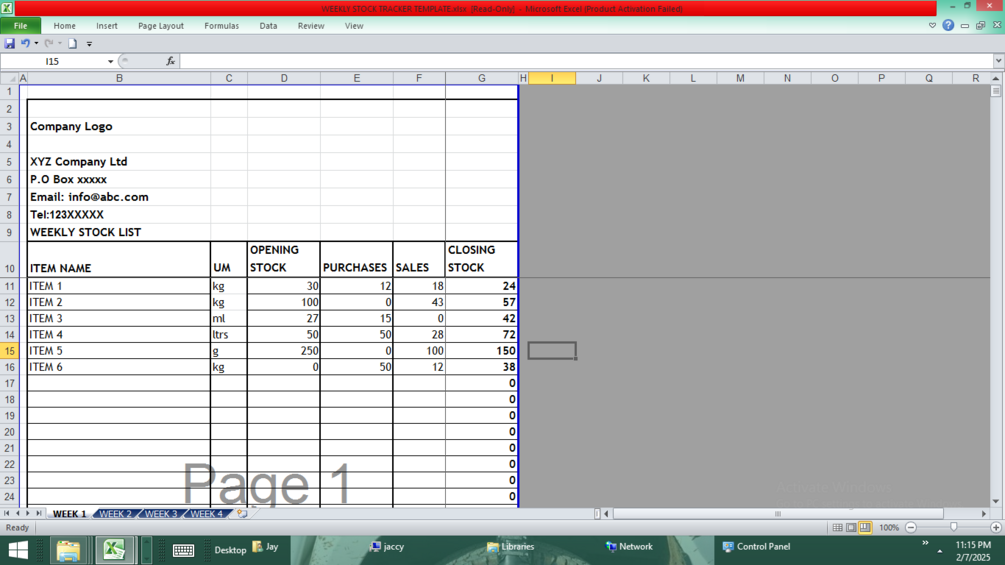 Weekly Stock Tracker-Excel