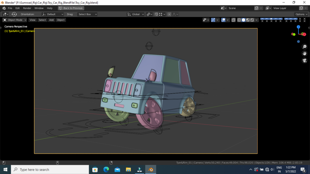 Blender 3D Cartoon Toy Car Rig Model