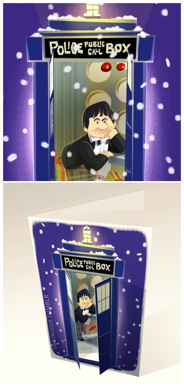 Christmas Card! 2nd Doctor behind TARDIS doors!