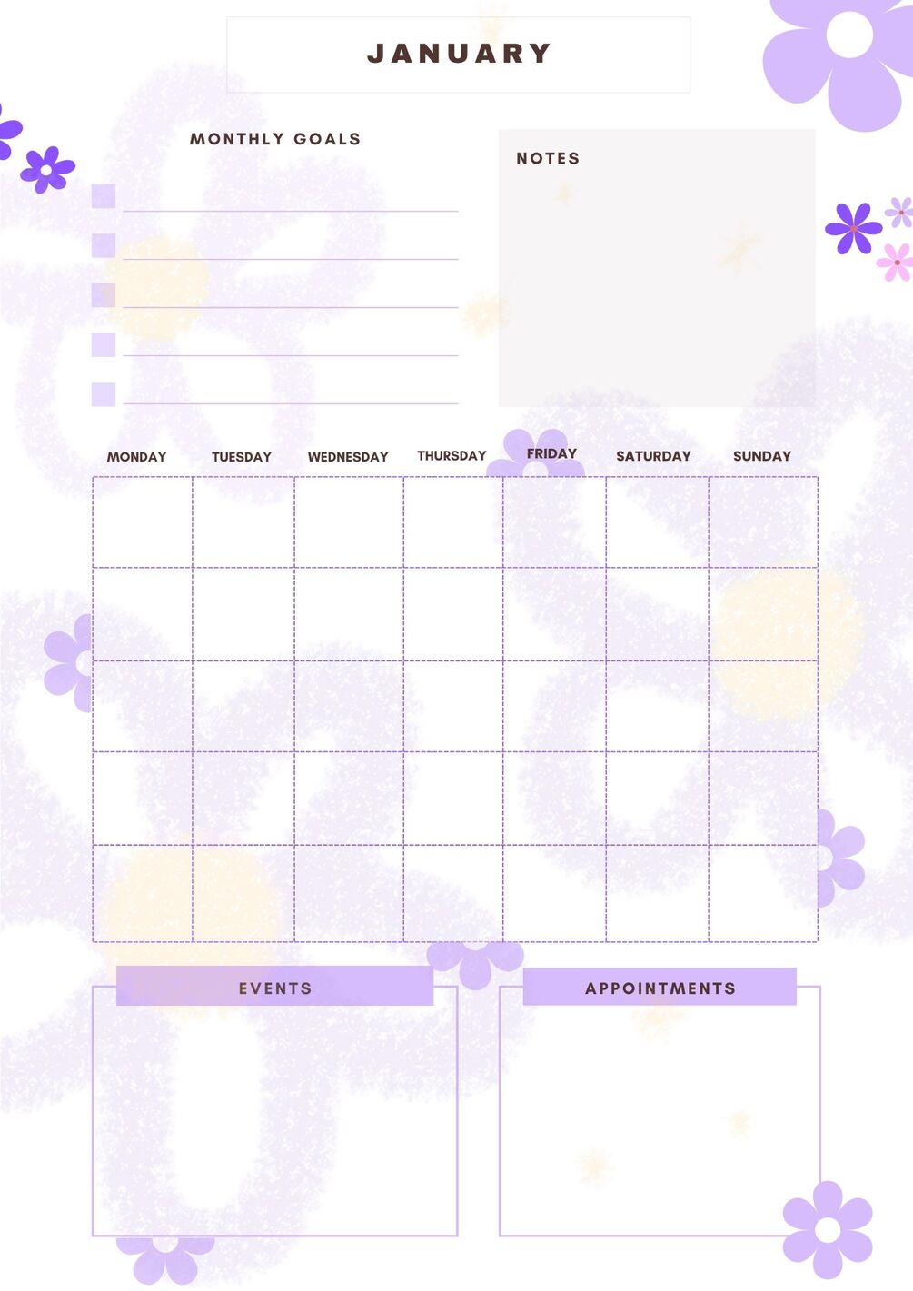 Pastel Purple Monthly Planner