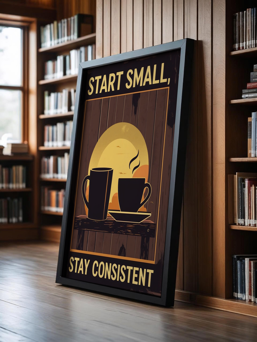 Motivational Coffee Wall Art - “Start Small, Stay Consistent”| Vintage Café Decor | Digital Download