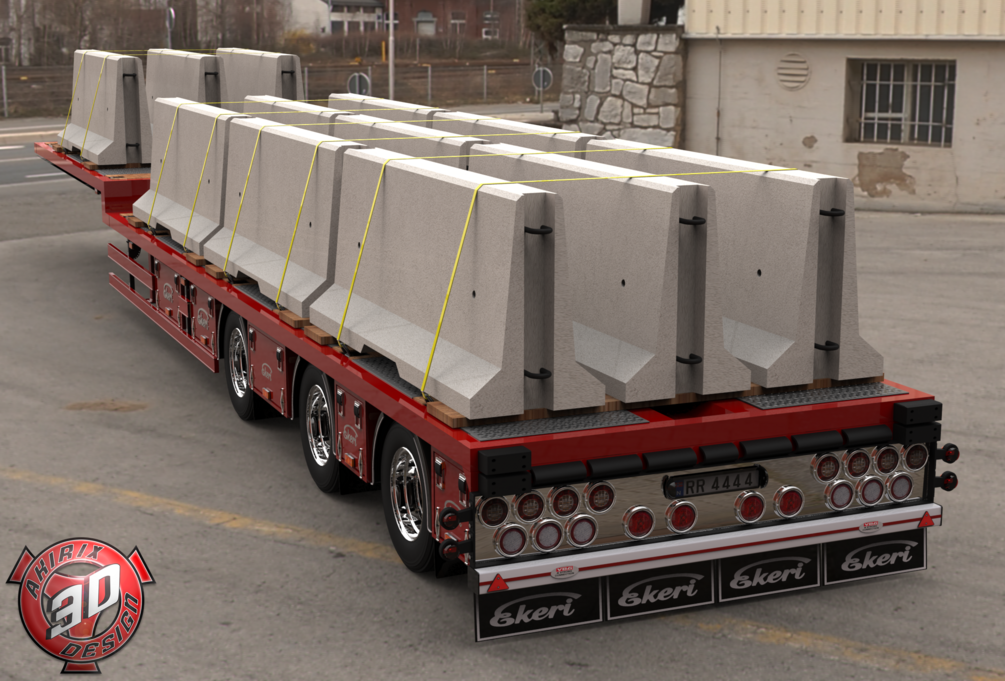3D Custom Ekeri Flatbed Trailer Concrete Blocks Load