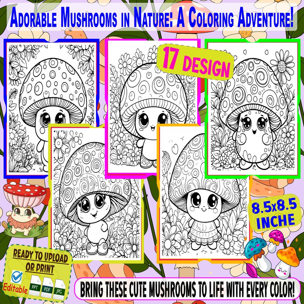 Adorable Mushrooms in Nature: A Coloring Adventure!