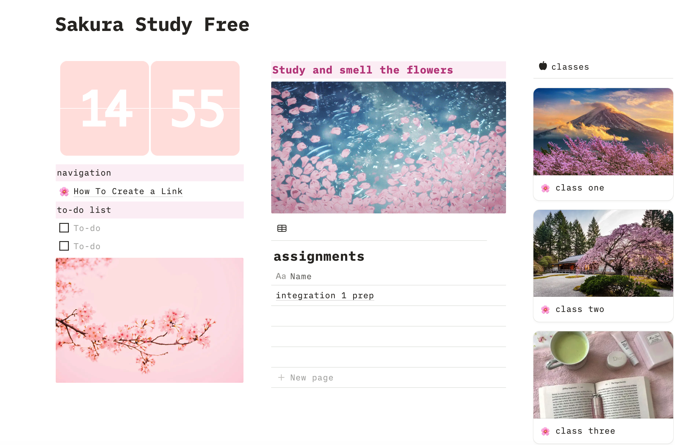 Sakura Study notion template