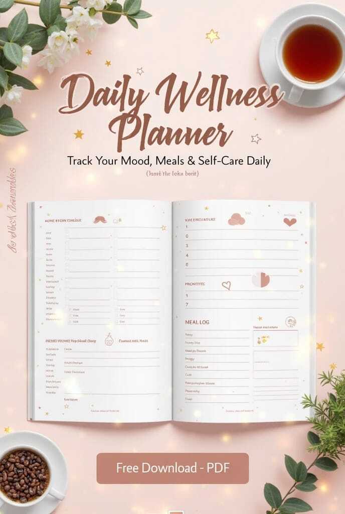 Free Daily Wellness Planner (Printable PDF) | Track Mood, Meals & Self ...