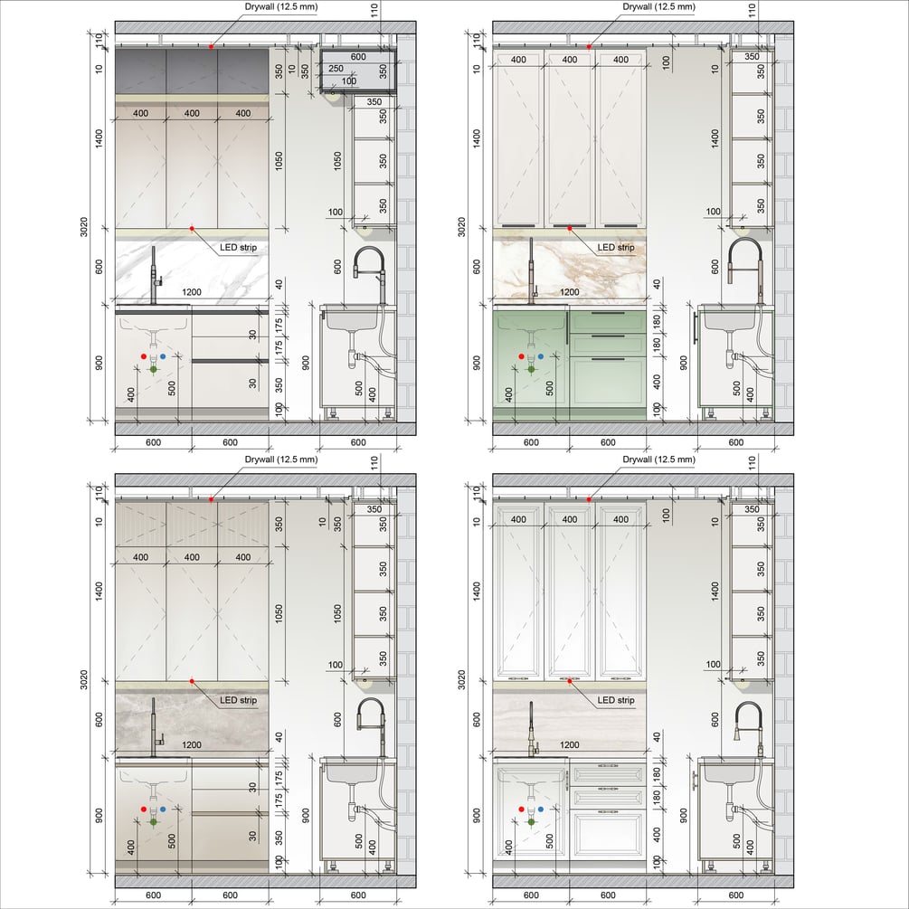 50 Interior wall elevation sections for AutoCAD