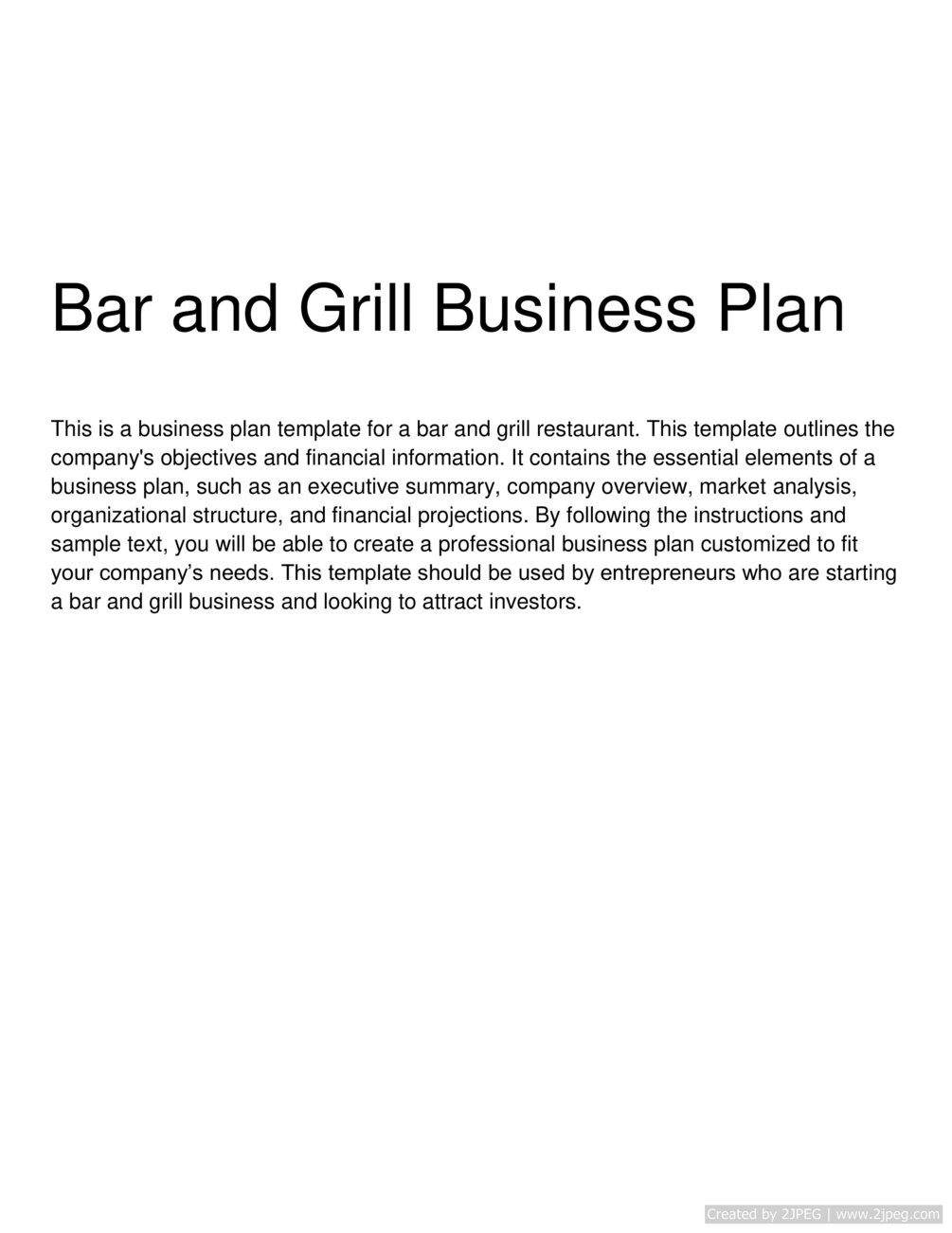 Bar and Grill Business Plan