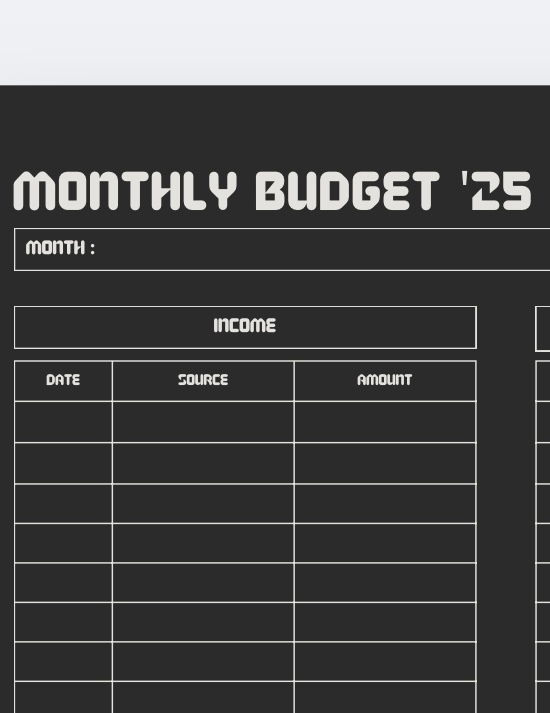 Minimal Monthly Budget Planner