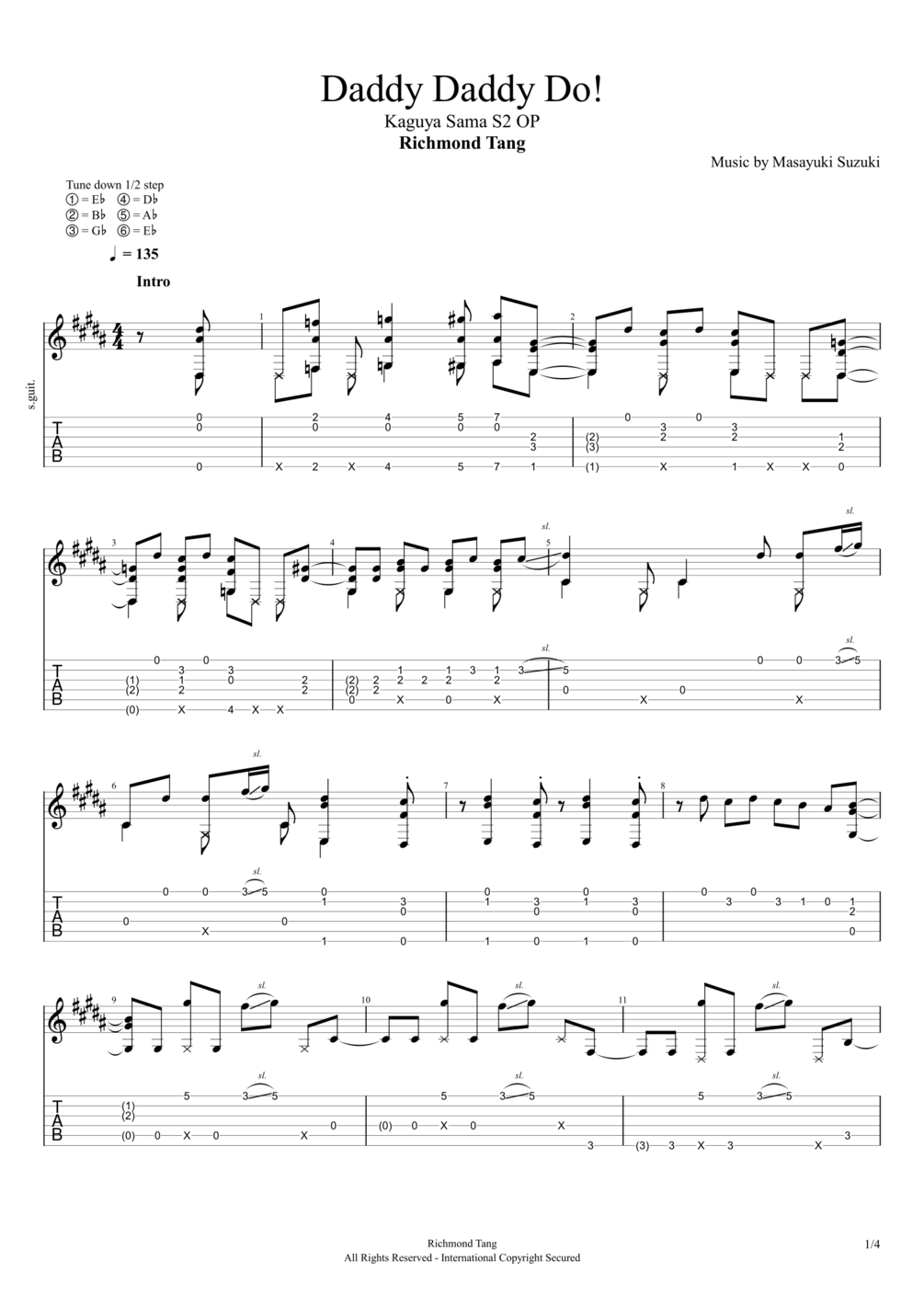 《Guitar Tabs》Daddy Daddy Do! | Arr by Richmond Tang