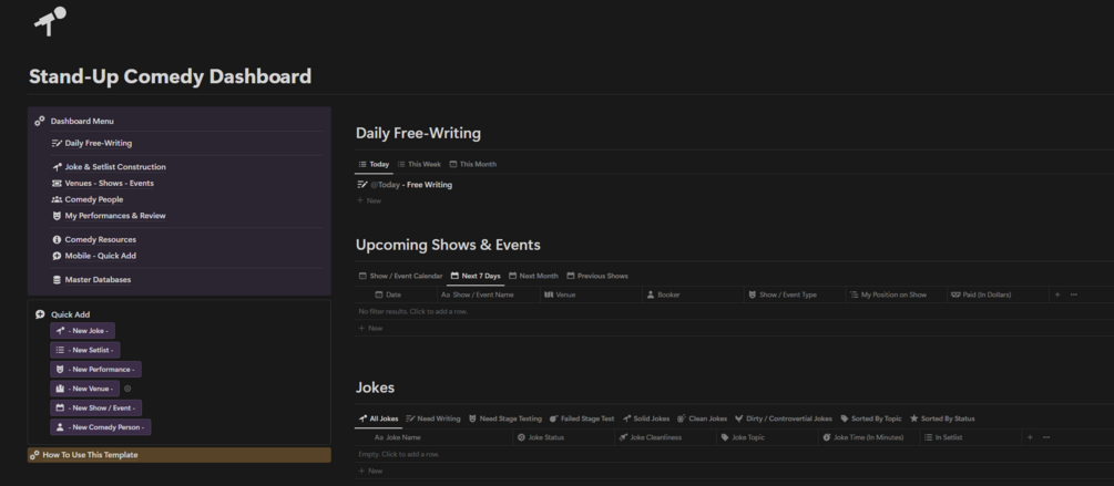 Stand-Up Comedy Management - Notion Template