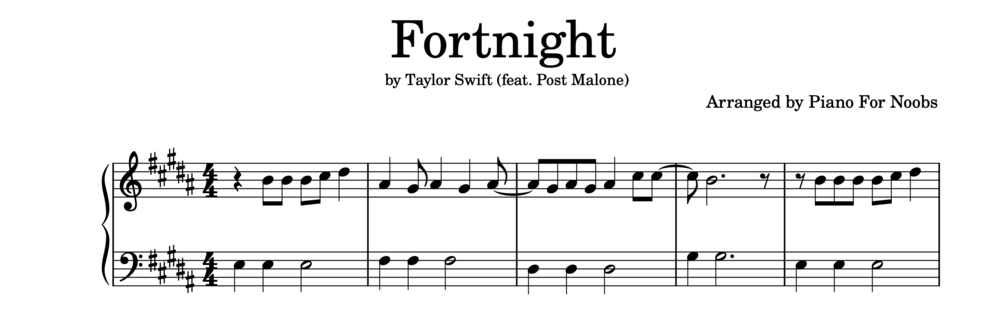 Fortnight – Easy Piano Sheet Music (Taylor Swift, feat. Post Malone)