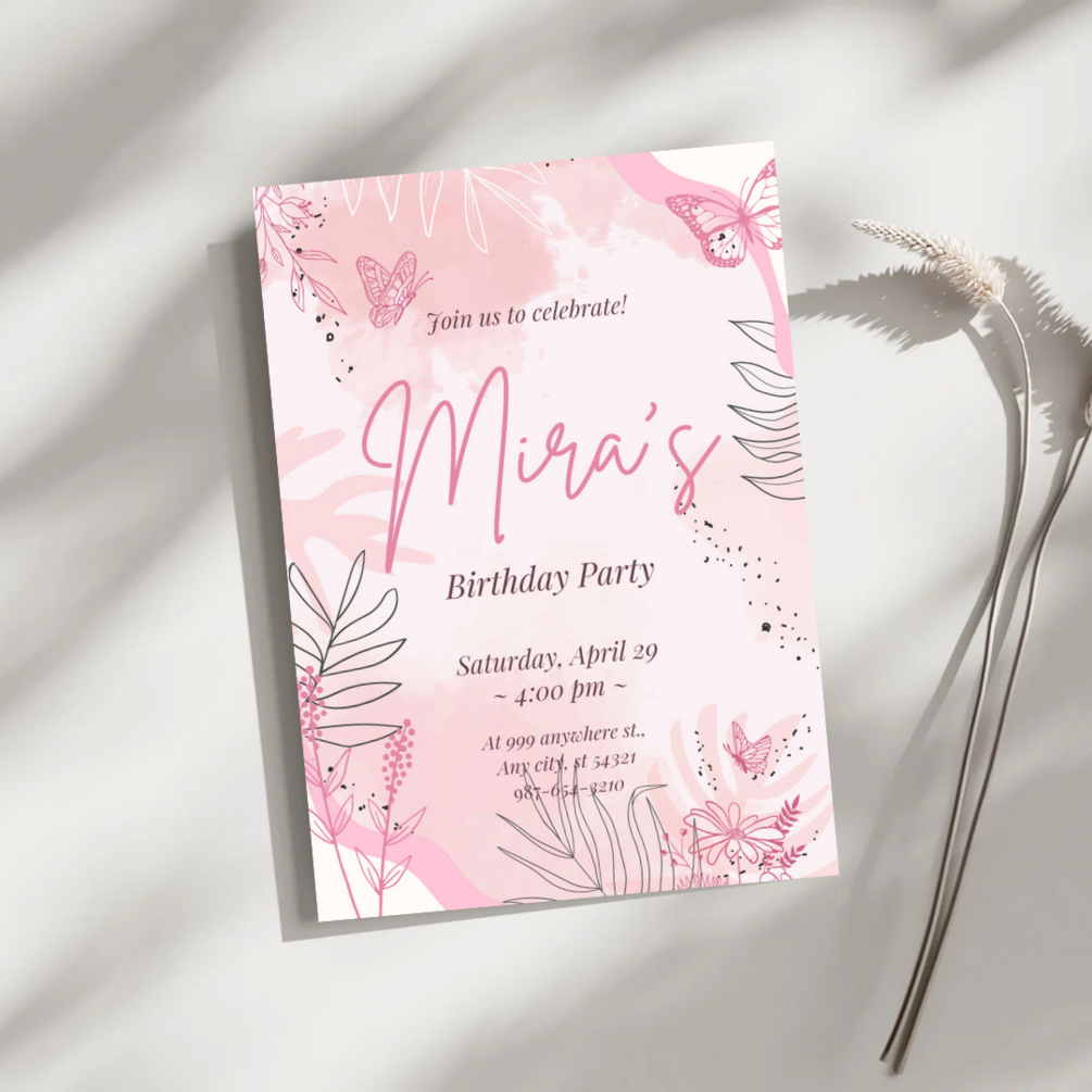Coquette Birthday Invitation Card Editable Canva Template
