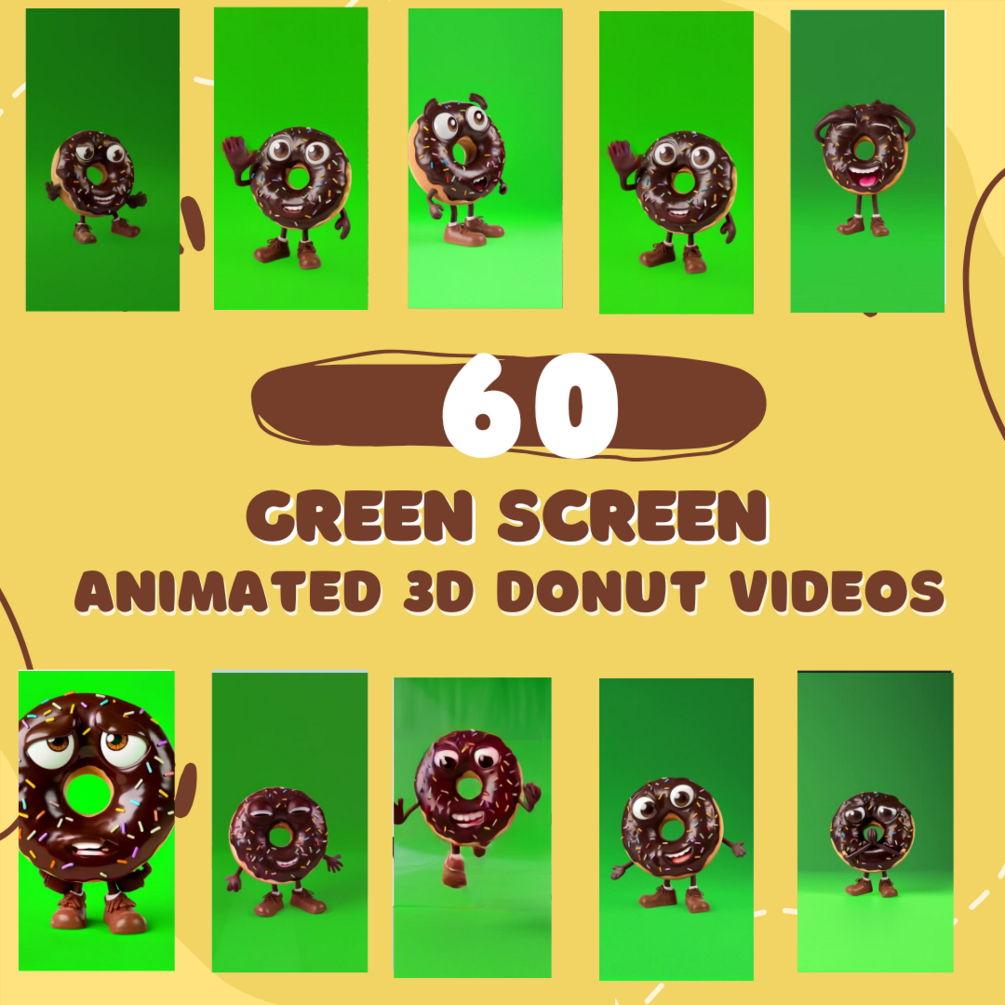 60 green screen animation videos of donuts/mascot donut animations