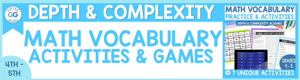 Math Vocabulary Activities and Games 4th and 5th Grade Depth and Complexity