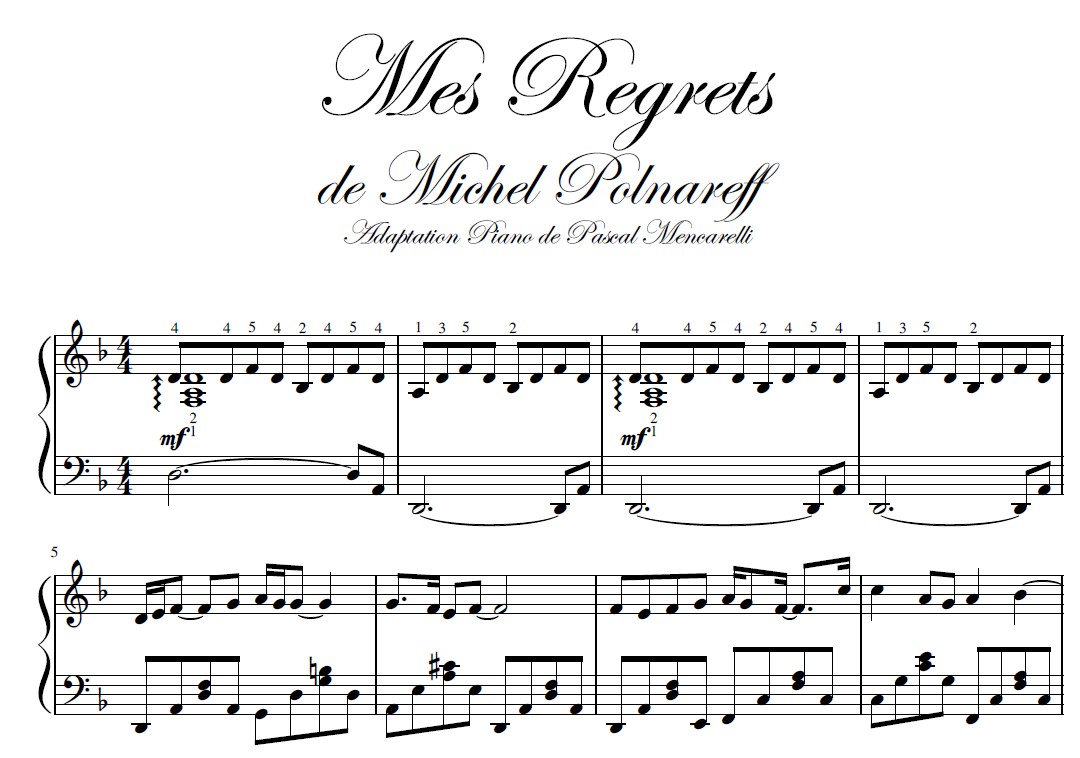 Michel Polnareff - Mes Regrets - Piano Solo