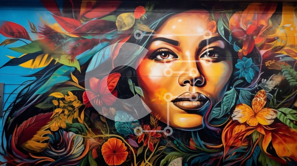 Colorful Mural of Woman with Flower Crown