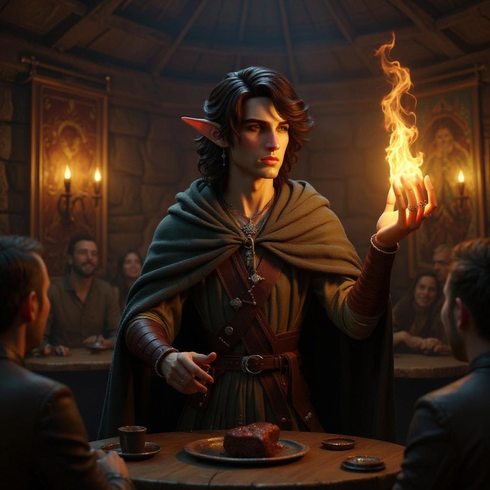 Mythic Men of Power - **🔥 “Flamebound Bard – The Tavern Arcanist”**
