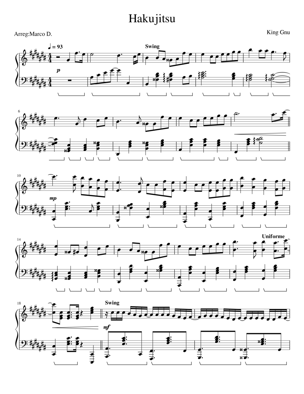 Hakujitsu | King Gnu SHEET + MIDI