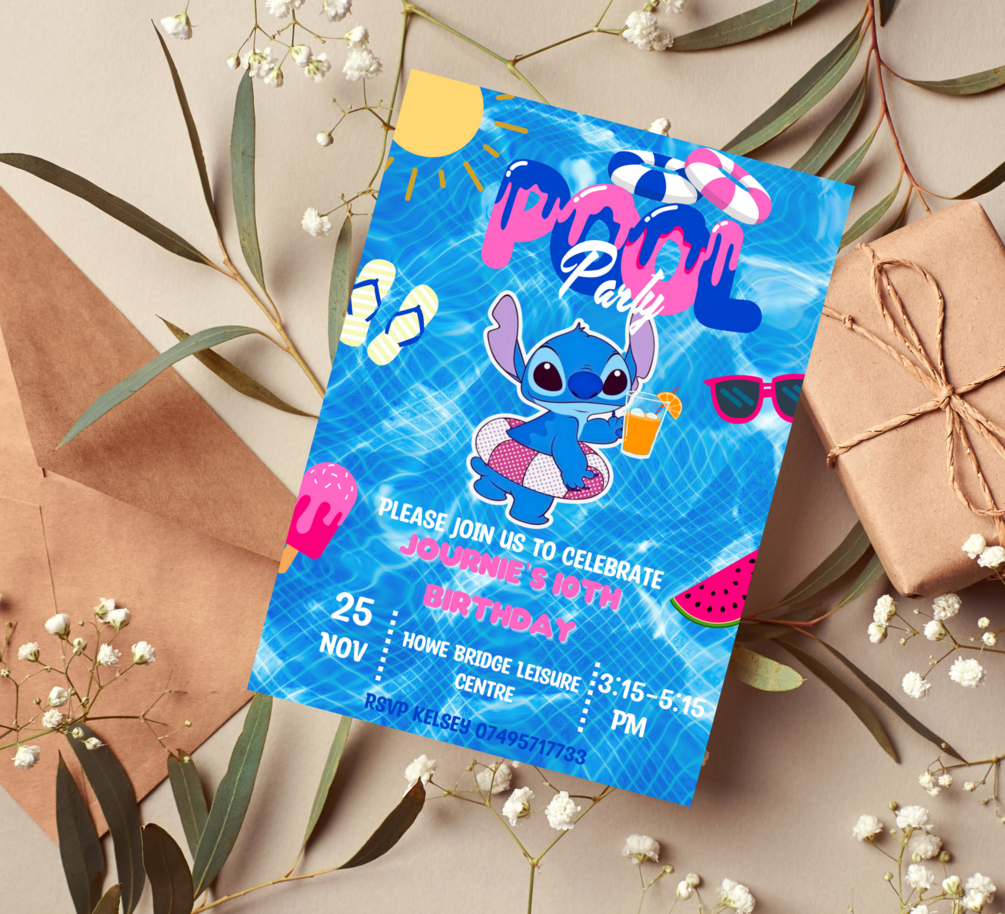 Stitch Slime Pool Birthday Invitation | Fun & Customizable Kids Party ...