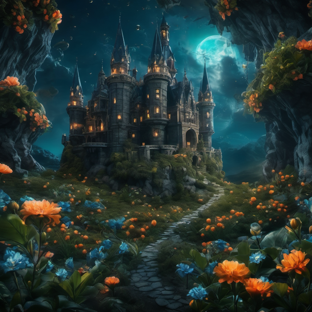 Mystical Blooms of Darkness: Exploring the Gothic Castle at Night