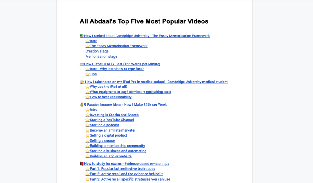 BUNDLE: Takeaways from Ali Abdaal's Top Five YouTube Videos
