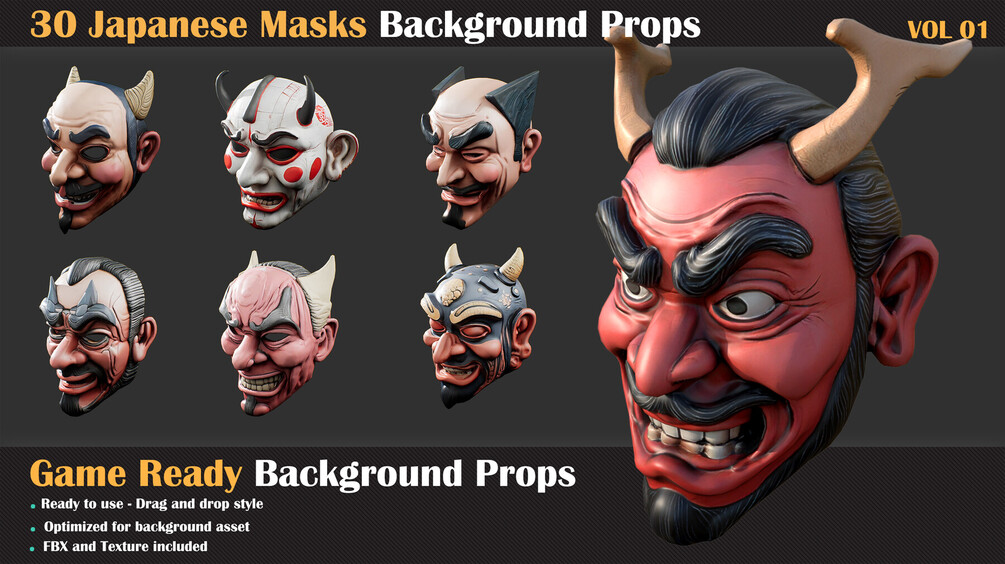 30 Japanese Masks Background Props - VOL 01