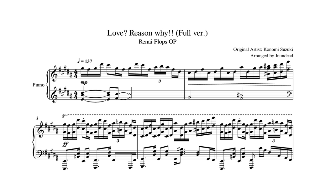 [Renai Flops OP] Love? Reason why!! (Full ver.) Piano Arrangement