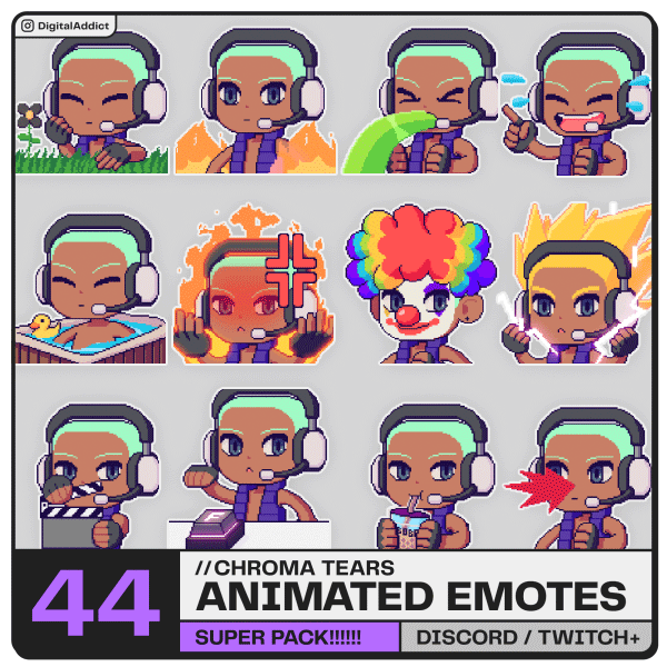 [Animated] Green Hair Gamer Emote Pack