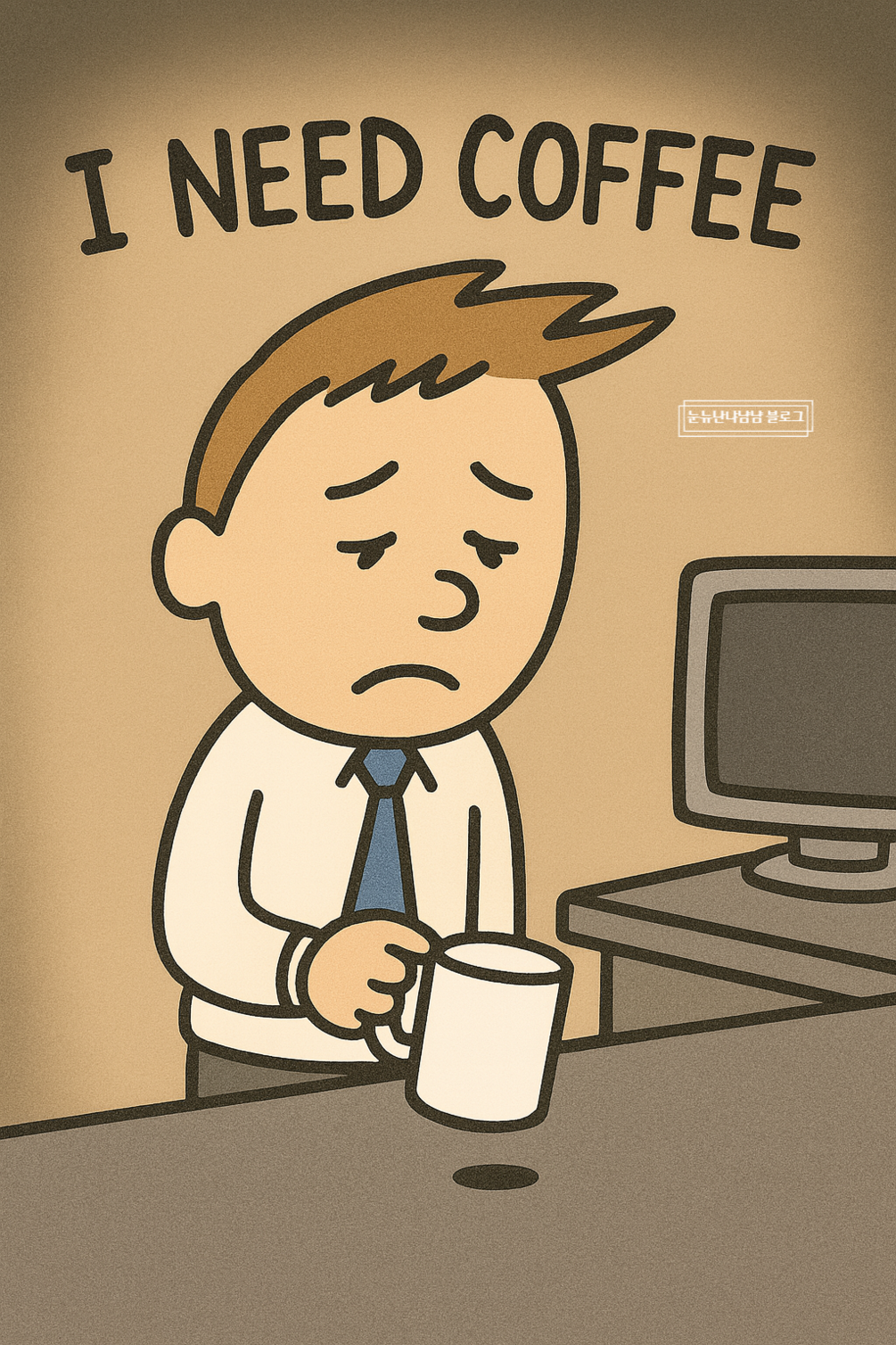I Need Coffee – Relatable Office Illustration (PNG)