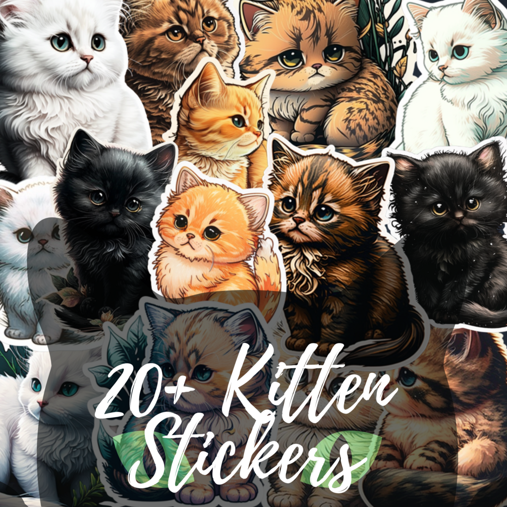 20+ Kitten Stickers, Digital Art, Clipart, Arts and Crafts