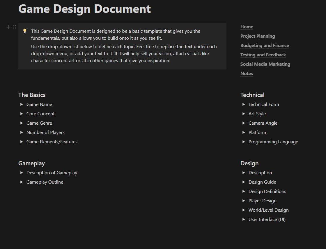 Notion Game Development Plan Template