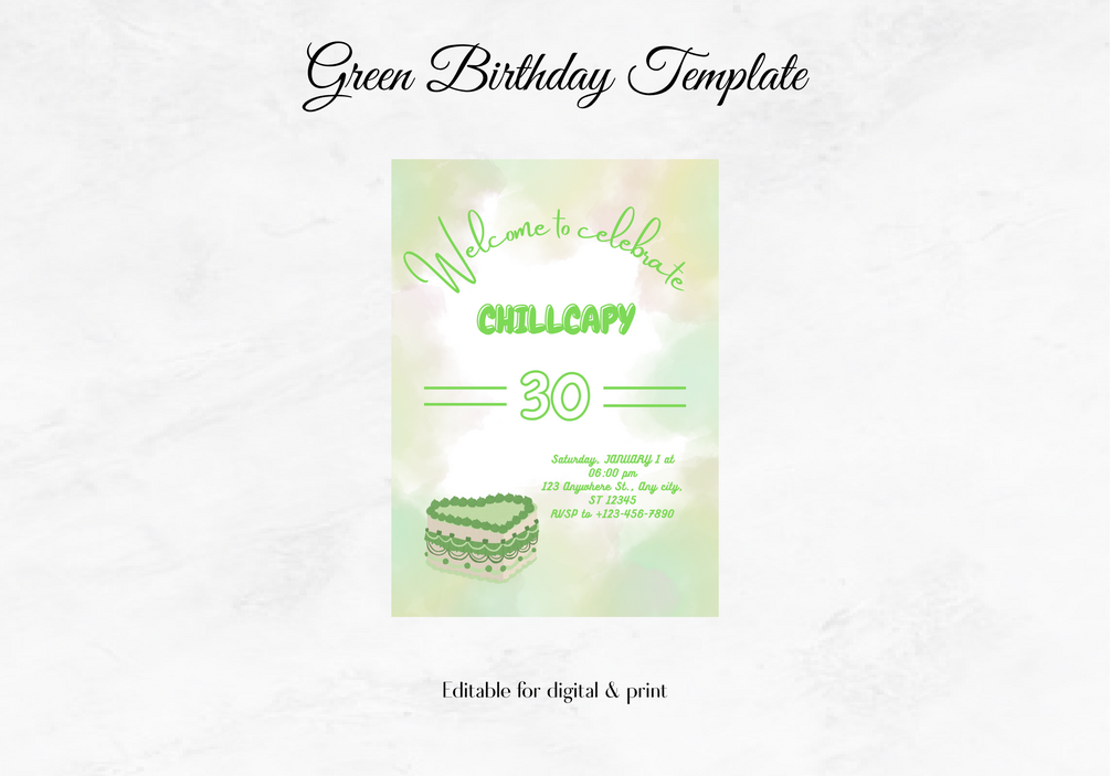 Green Birthday Invitation | Editable Template
