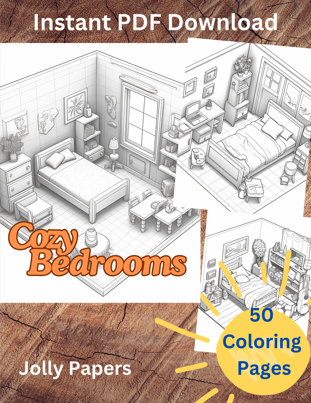 50 Cozy Bedrooms Coloring Pages for Adults and Kids Instant Download ...
