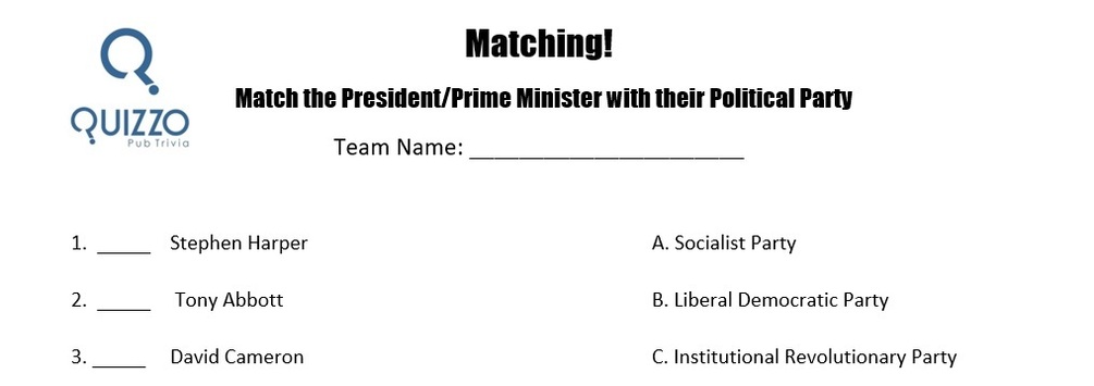 Matching Round: Match the President/Prime Minister with their Political ...