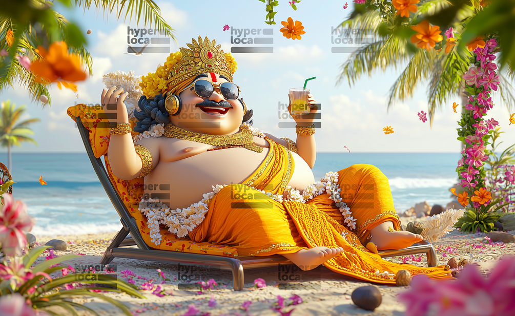 Vibrant Maveli Mahabali Stock Illustration - Onam Festival Art c3