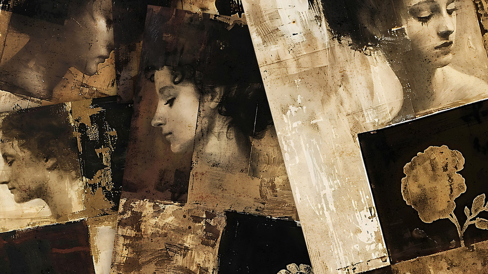 16 pc Gold Color Block Patch Lady Portrait Collage Printable Junk ...