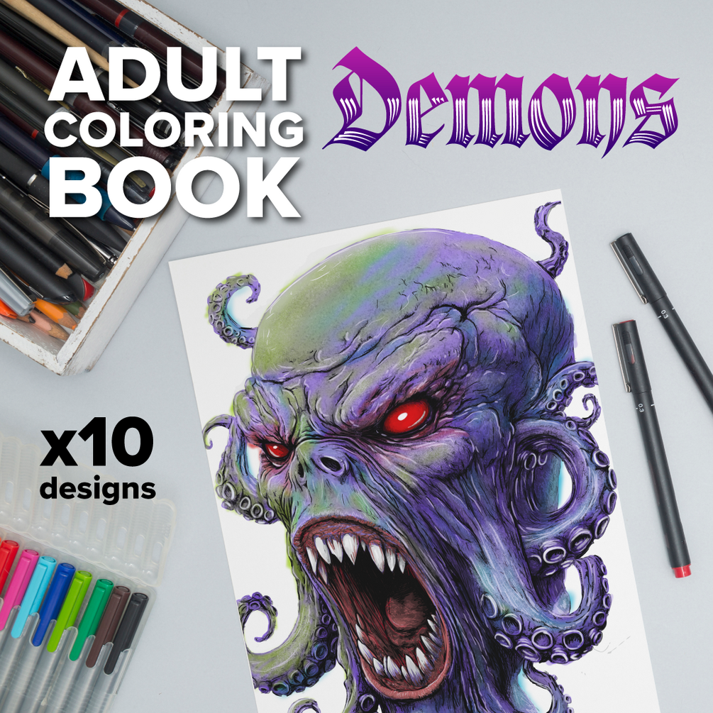 Adult Coloring Book 10 Demons and Monsters - High Quality - Vector ...