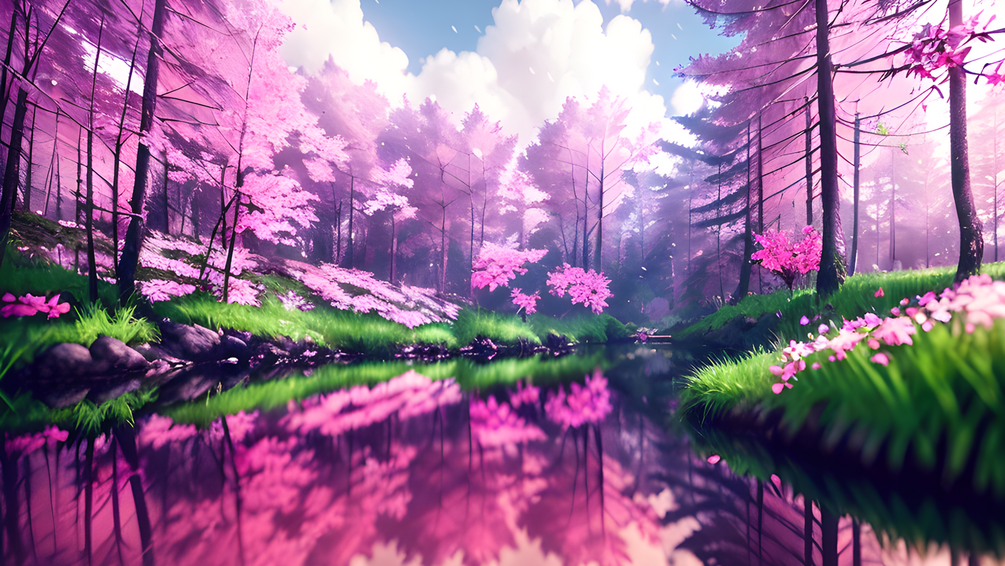 Pink Forest in a Summer Morning