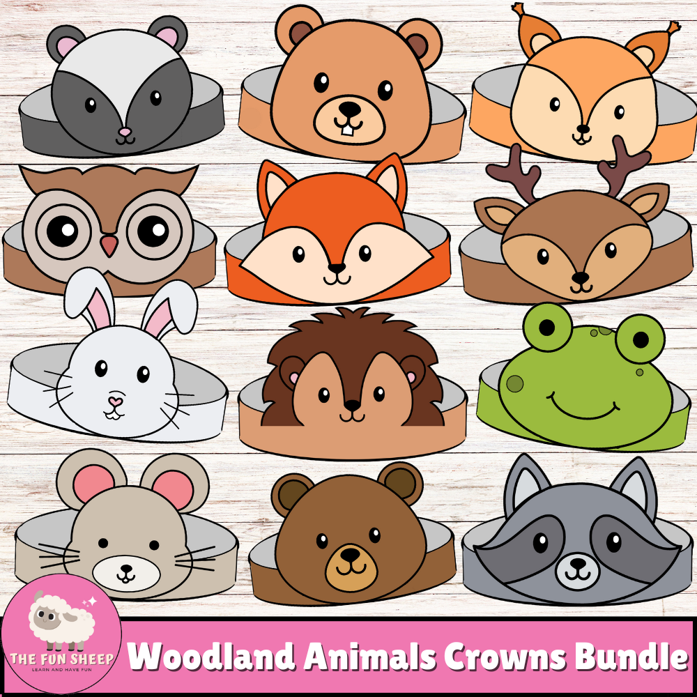 Woodland Animals Crowns Bundle | Animal Hats Set - Craft Coloring Activity