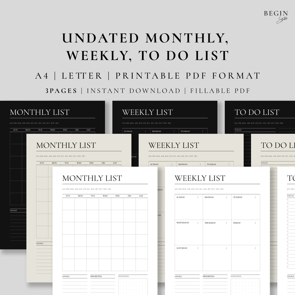 Undated Weekly Monthly To Do List Printable | Weekly Schedule | A4 ...