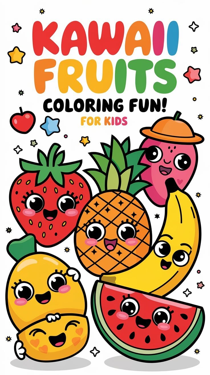 Kawaii fruits - 25 coloring pages